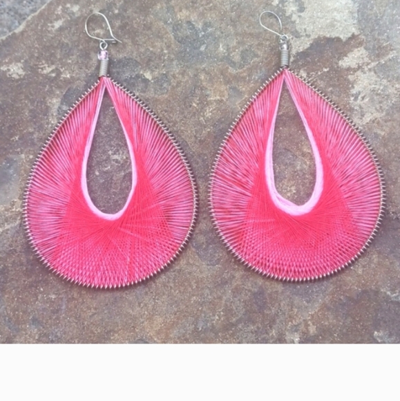 Other | Newperuvian Silk Threadred Pink Tear Dropearrings 35 In | Poshmark